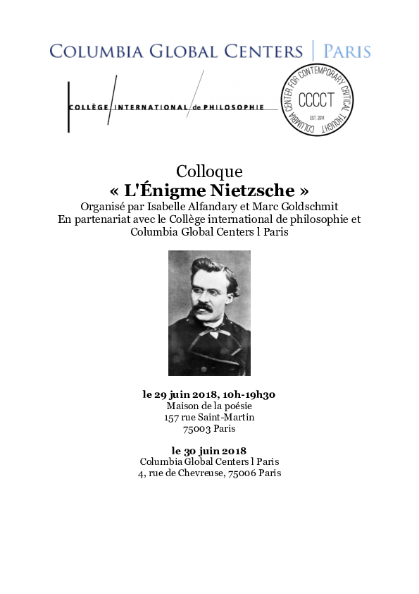 (PDF) Colloque « L'Énigme Nietzsche », Columbia Global Center Paris ...