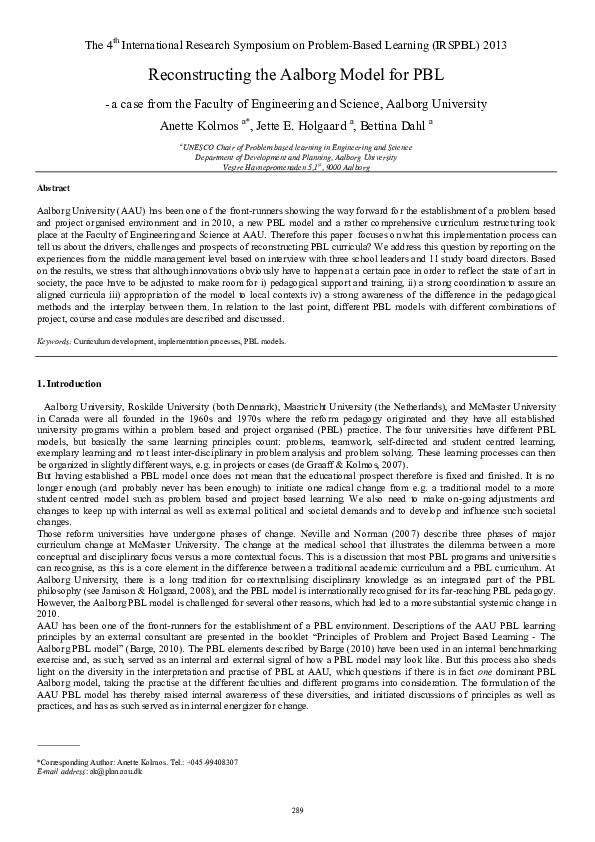 (PDF) Reconstructing the Aalborg Model for PBL