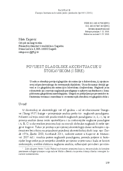 (PDF) Povijest glagolske akcentuacije u štokavskom (i šire) (The ...