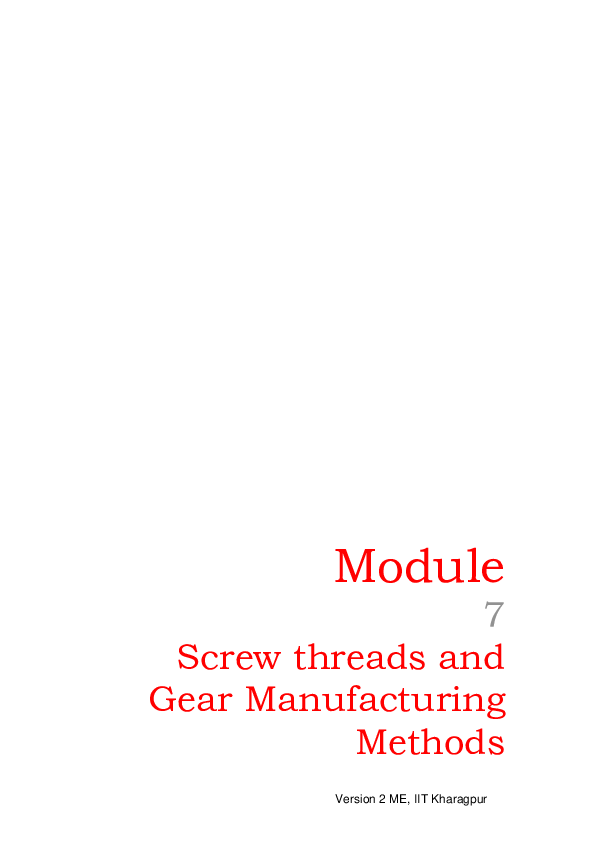 (PDF) Module 7 Screw threads and Gear Manufacturing Methods