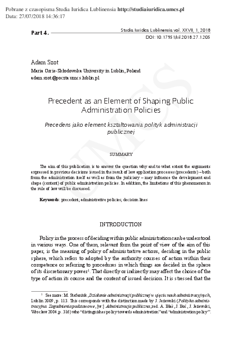 (PDF) Precedent as an Element of Shaping Public Administration Policies