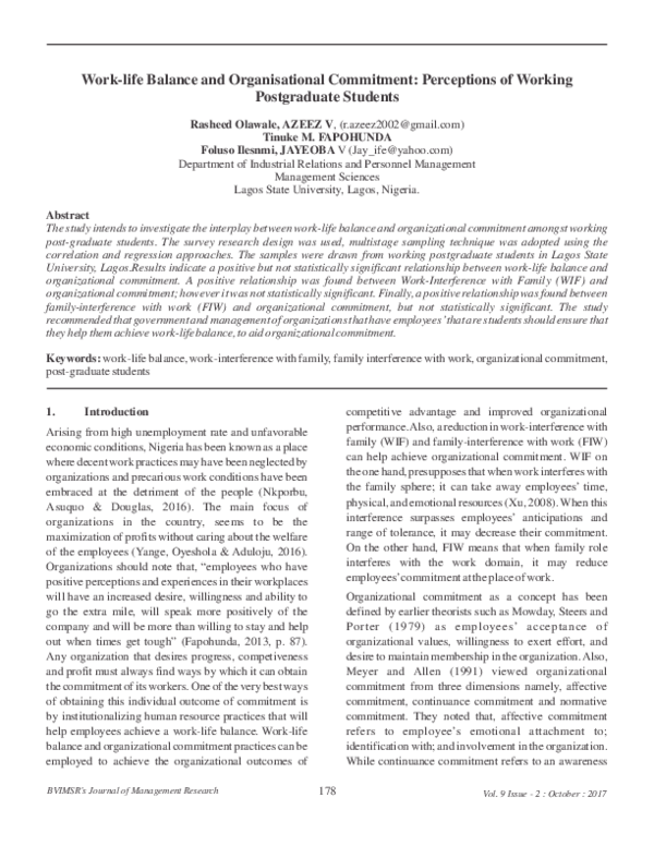 (PDF) 62 Work-life Balance and Organisational Commitment Perceptions of Working.pdf