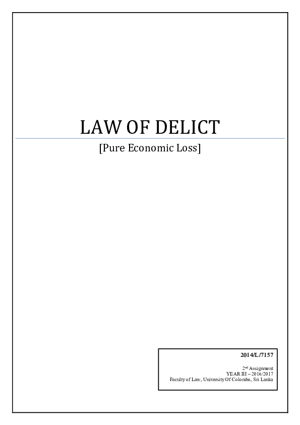 (PDF) LAW OF DELICT [Pure Economic Loss