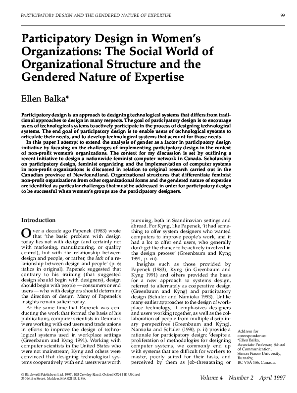 (PDF) Participatory Design in Women's Organizations: The Social World ...