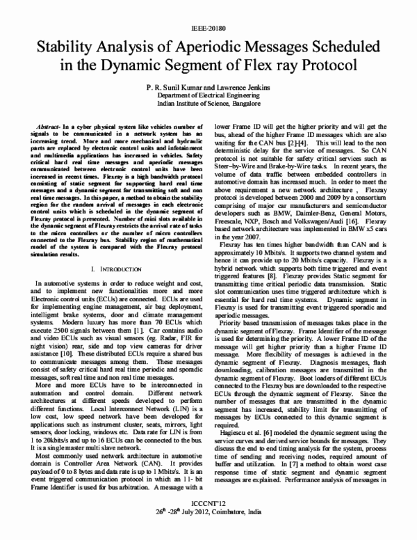 (PDF) Stability analysis of aperiodic messages scheduled in the dynamic segment of Flexray ...
