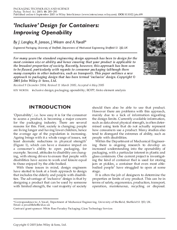 (PDF) ‘Inclusive’ design for containers: improving openability