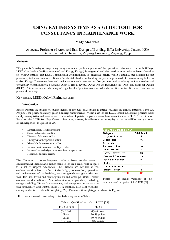 (PDF) USING RATING SYSTEMS AS A GUIDE TOOL FOR CONSULTANCY IN ...