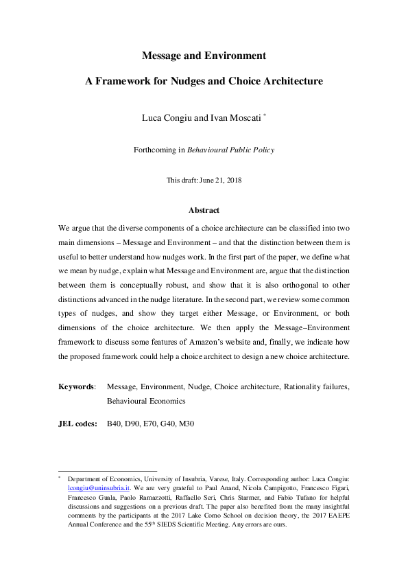(PDF) Message and Environment: A Framework for Nudges and Choice ...