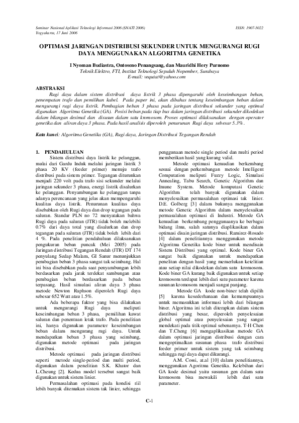 (PDF) Optimasi Jaringan Distribusi Sekunder untuk Mengurangi Rugi Daya Menggunakan Algoritma ...