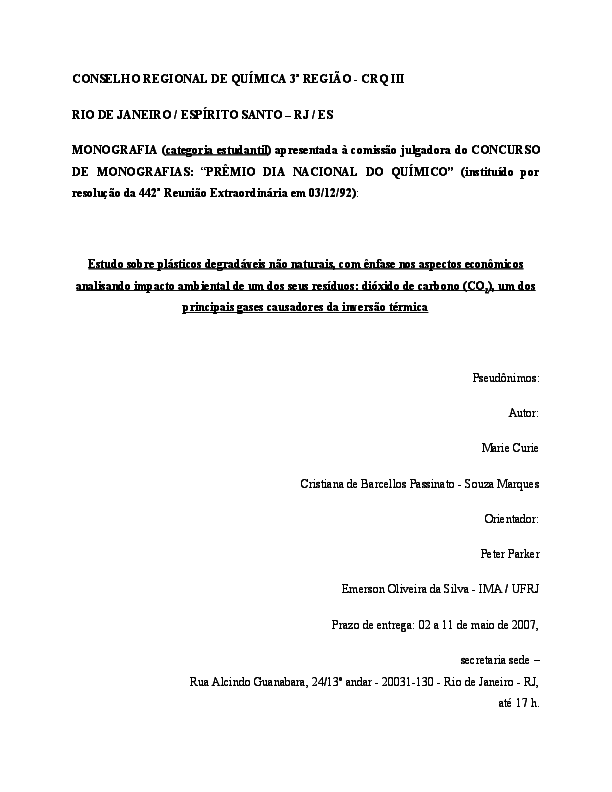 (PDF) CONSELHO REGIONAL DE QUÍMICA 3ª REGIÃO -CRQ III RIO DE JANEIRO ...