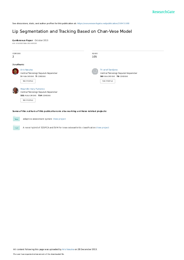 (PDF) Lip segmentation and tracking based on Chan-Vese model
