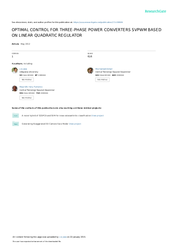 Pdf Optimal Control For Three Phase Power Converters Svpwm Based On Linear Quadratic Regulator