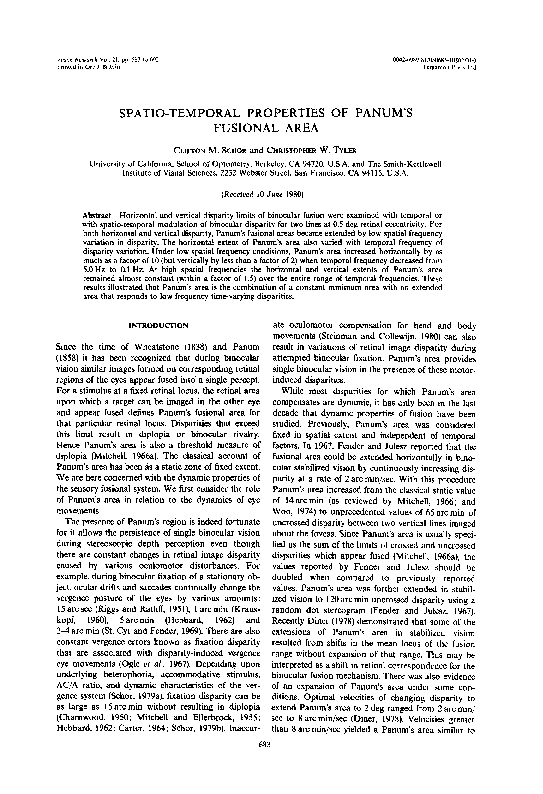 (PDF) Spatio-temporal properties of Panum's fusional area