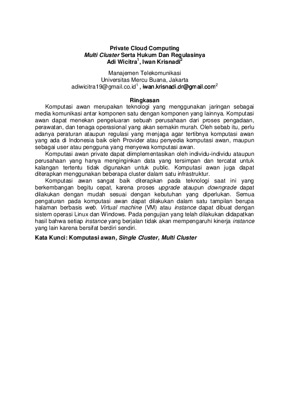 (PDF) Private Cloud Computing Multi Cluster Serta Hukum Dan Regulasinya