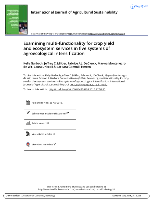 (PDF) Closing Yield and Nature Gaps: Multi-Functionality in Five Systems of Agroecological ...