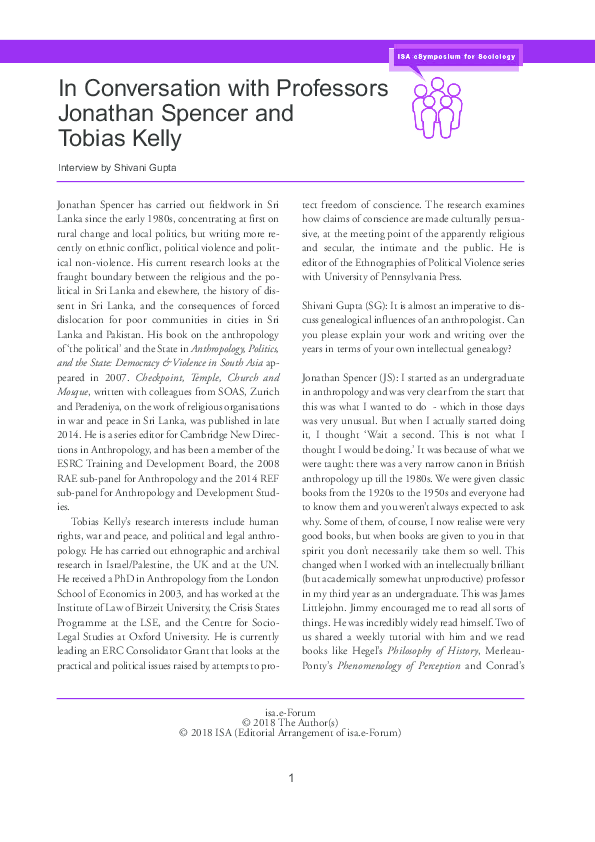 In Conversation with Professors Jonathan Spencer and Tobias Kelly