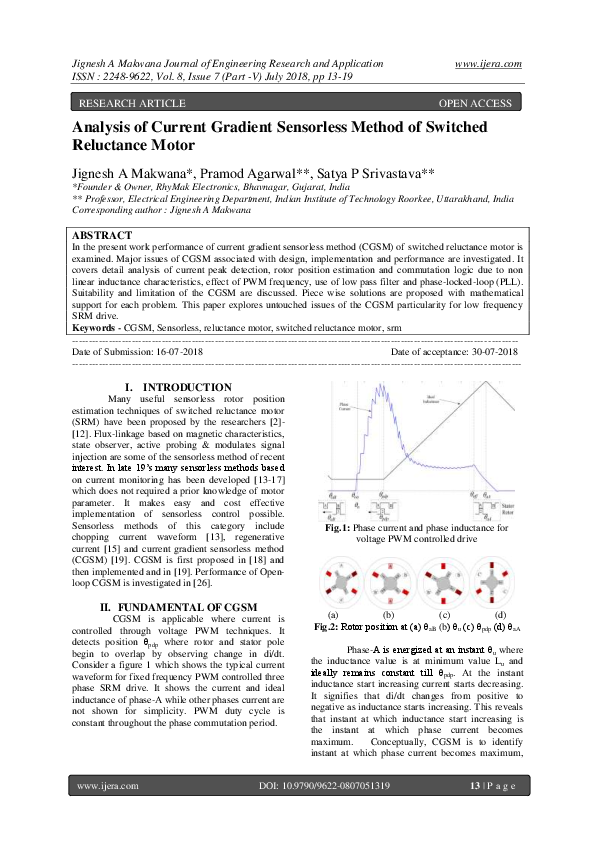 Pdf Analysis Of Current Gradient Sensorless Method Of Switched Reluctance Motor