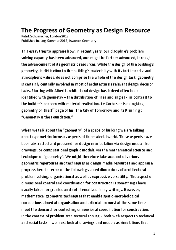 (PDF) The Progress of Geometry as Design Resource