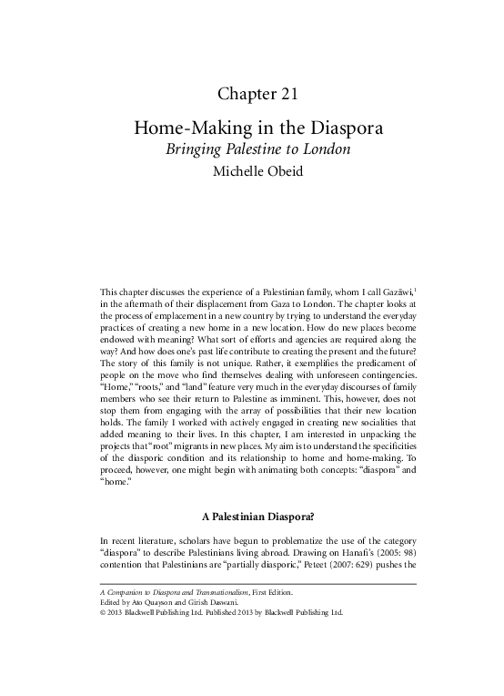 (PDF) Home-Making in the Diaspora Bringing Palestine to London