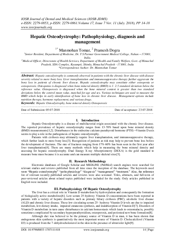 (PDF) Hepatic Osteodystrophy: Pathophysiology, diagnosis and management