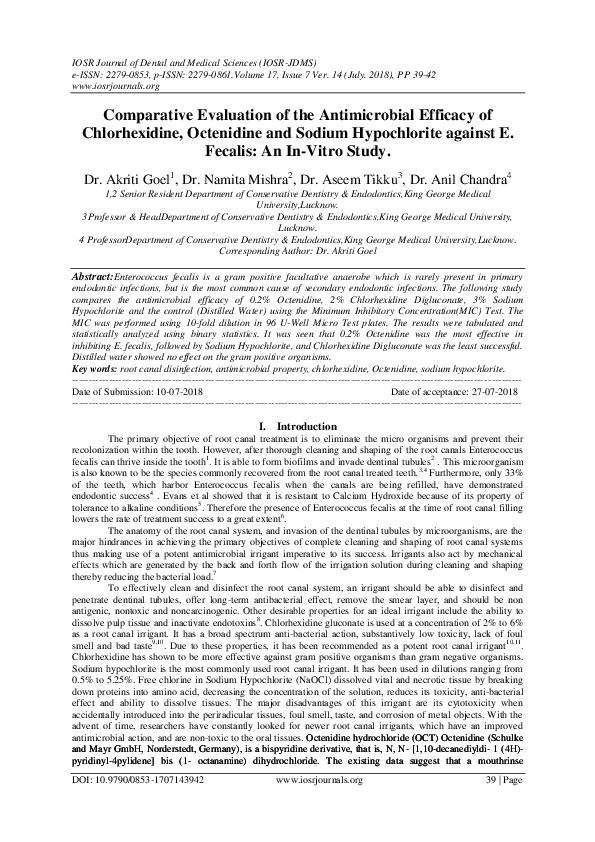 (PDF) Comparative Evaluation of the Antimicrobial Efficacy of Chlorhexidine, Octenidine and ...