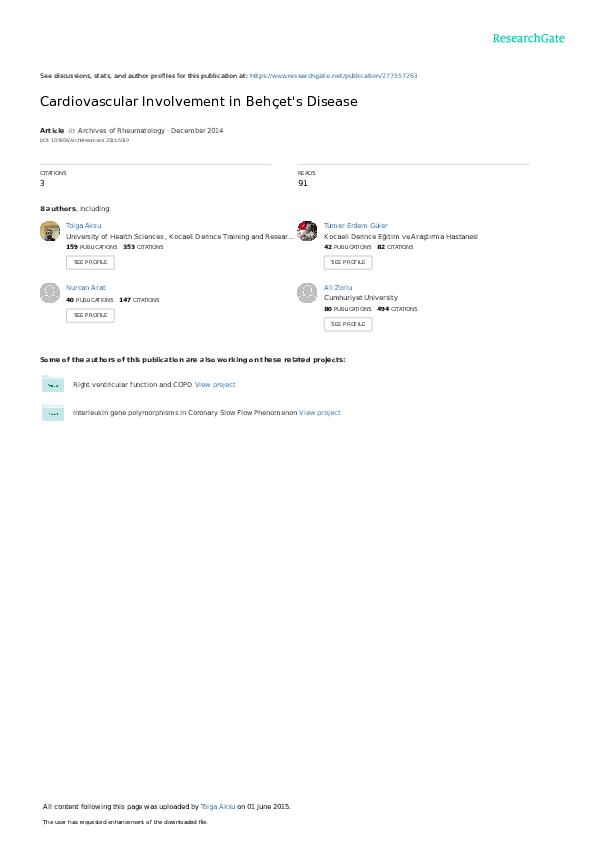 (PDF) Cardiovascular involvement in Behçet’s disease | Zekeriya ...