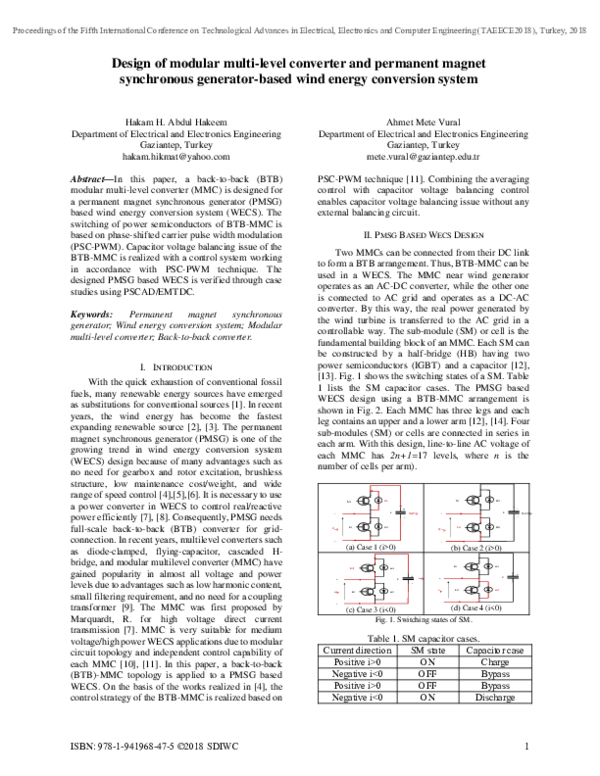 (PDF) Design of modular multi-level converter and permanent magnet synchronous generator-based ...