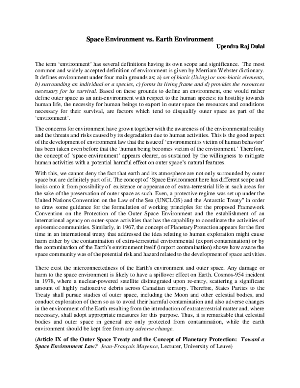 (PDF) Space Environment vs. Earth Environment