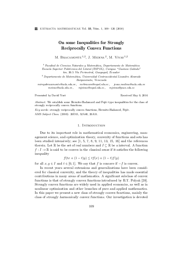 Pdf On Some Inequalities For Strongly Reciprocally Convex Functions