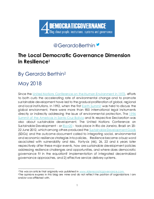 (PDF) The Local Democratic Governance Dimension in Resilience