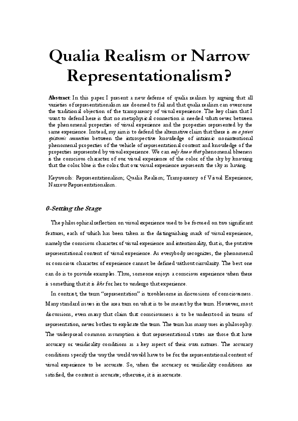 (DOC) Qualia Realism or Narrow Representationalis m