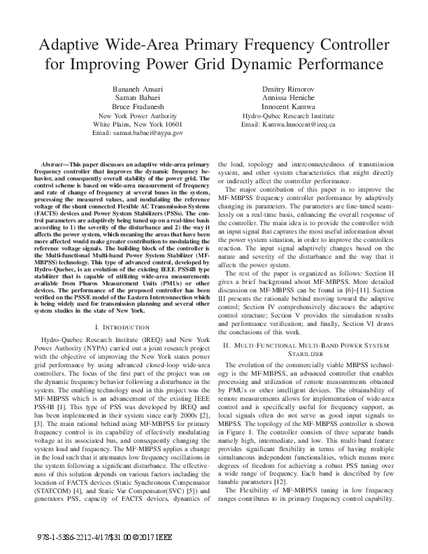 (PDF) Adaptive Wide-Area Primary Frequency Controller for Improving ...