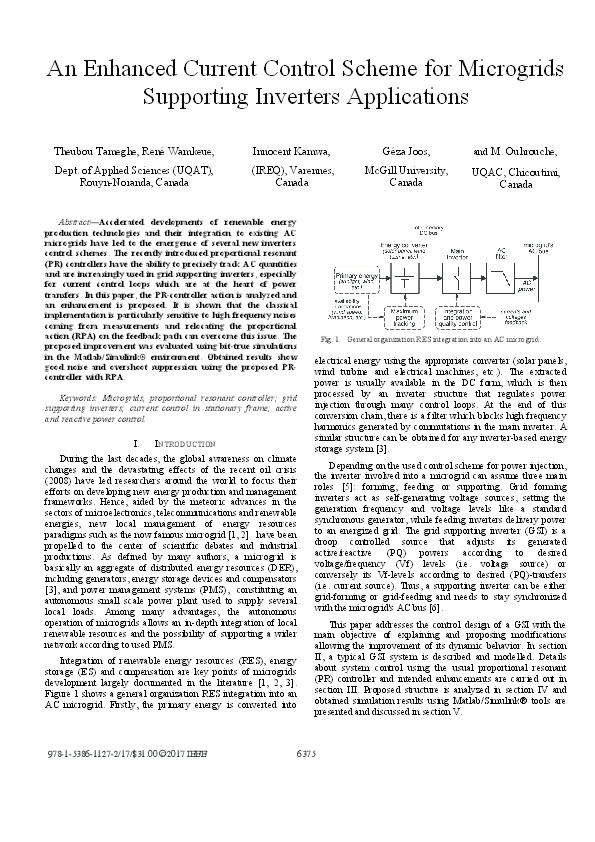 (PDF) An Enhanced Current Control Scheme for Microgrids Supporting Inverters Applications
