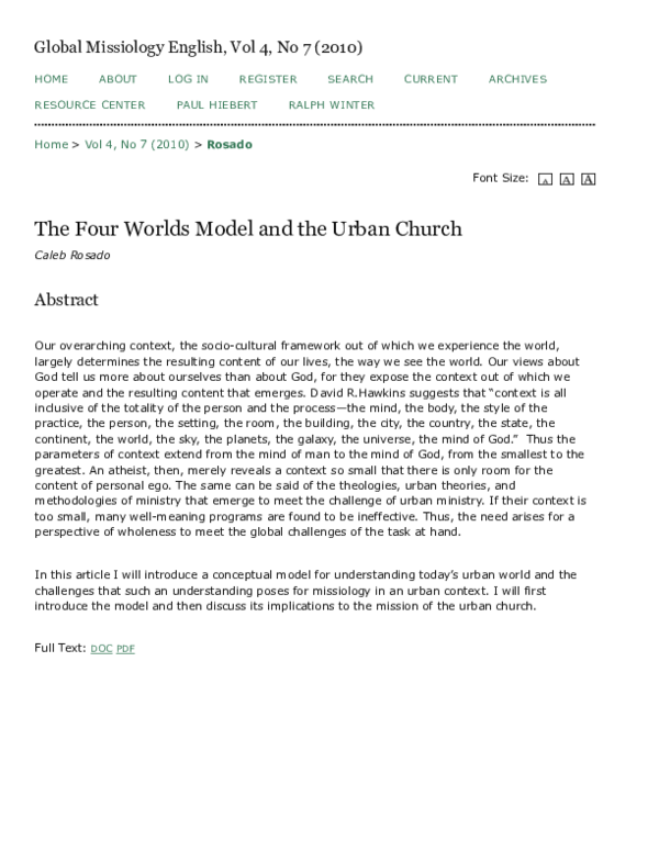 (PDF) The Four Worlds Model and the Urban Church