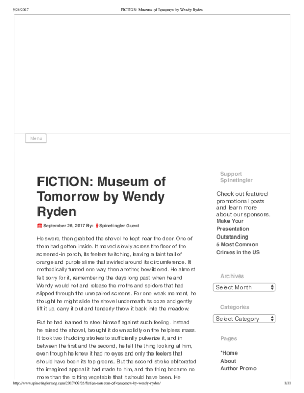 (PDF) FICTION: Museum of Tomorrow Spinetingler | wendy ryden - Academia.edu