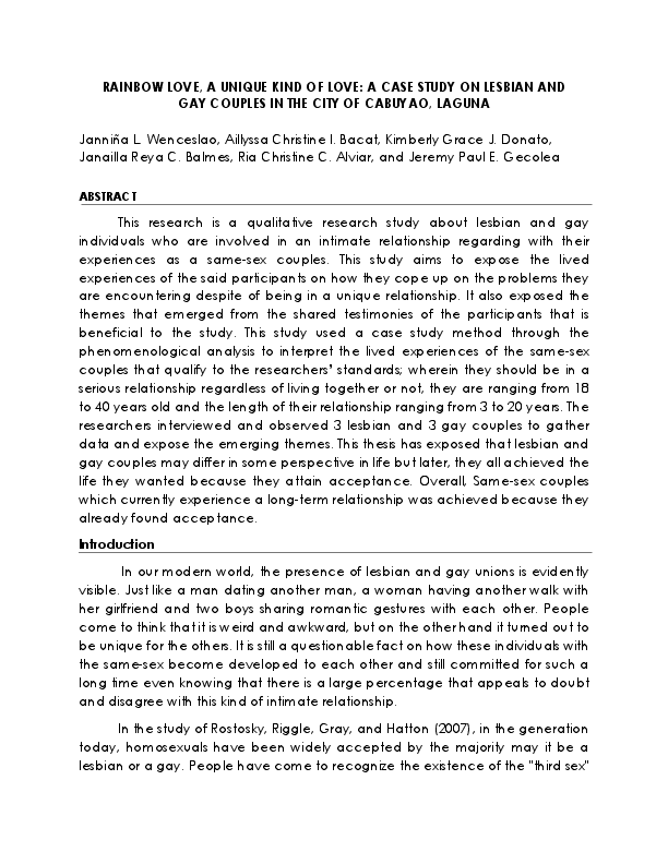 (DOC) RAINBOW LOVE, A UNIQUE KIND OF LOVE: A CASE STUDY ON LESBIAN AND ...