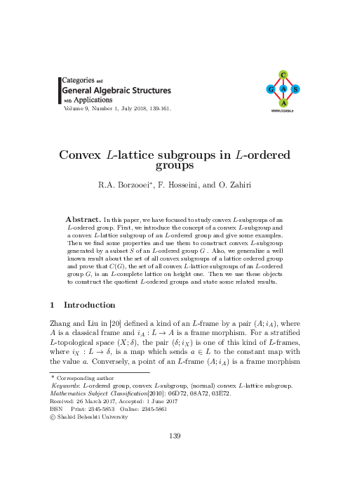 Pdf Convex L Lattice Subgroups In L Ordered Groups