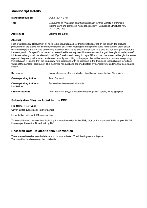 Pdf Comments On “an Exact Analytical Approach For Free Vibration Of Mindlin Rectangular Nano