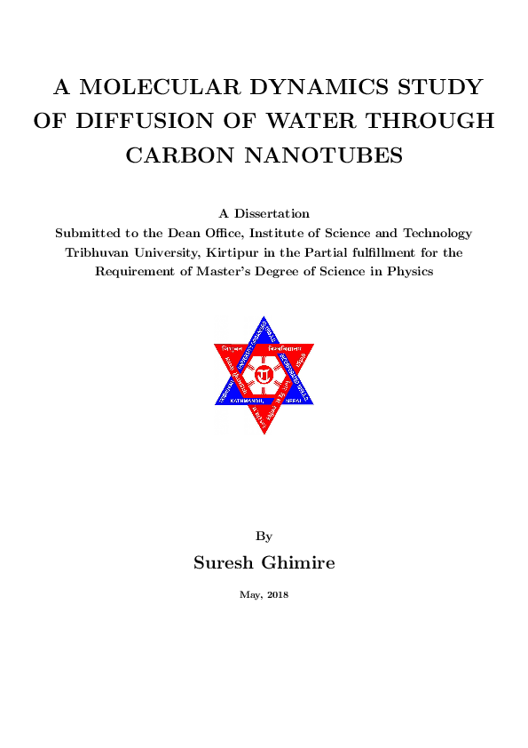 (PDF) A MOLECULAR DYNAMICS STUDY OF DIFFUSION OF WATER THROUGH CARBON NANOTUBES