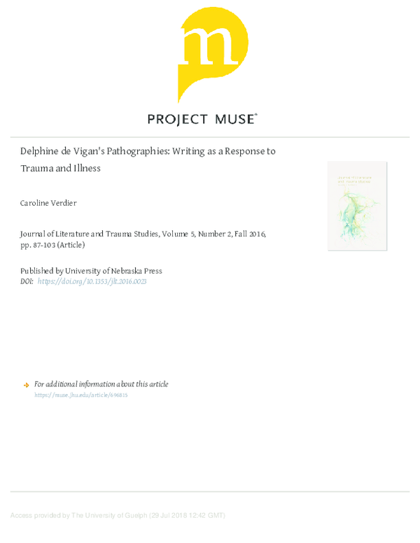(PDF) Delphine de Vigan's Pathographies: Writing as a Response to ...