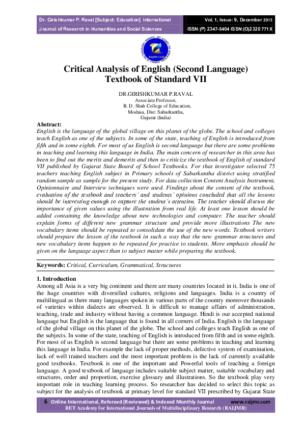 (PDF) Critical Analysis of English (Second Language) Textbook of ...