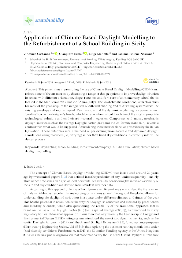 (PDF) Application of Climate Based Daylight Modelling to the Refurbishment of a School Building ...