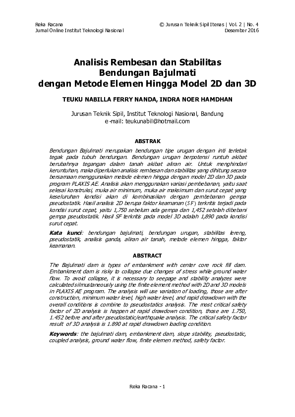 (PDF) Analisis Rembesan dan Stabilitas Bendungan Bajulmati dengan Metode Elemen Hingga Model 2D ...