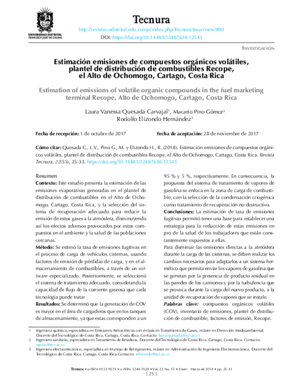 (PDF) Estimación emisiones de compuestos orgánicos volátiles, plantel ...
