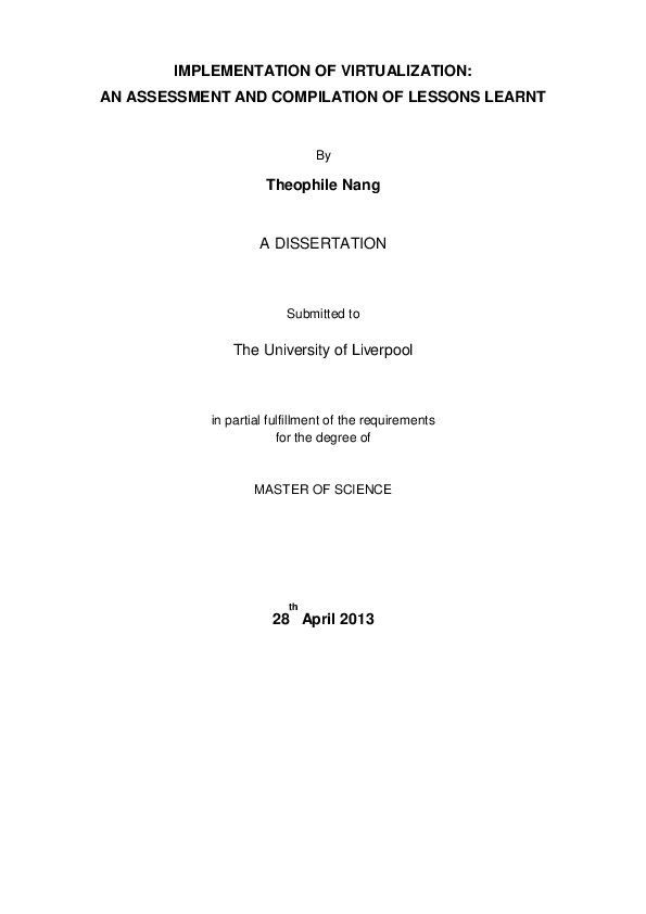 (PDF) VIRTUALIZATION IMPLEMENTATION ASSESSMENT AND COMPILATION OF LESSONS LEARNED