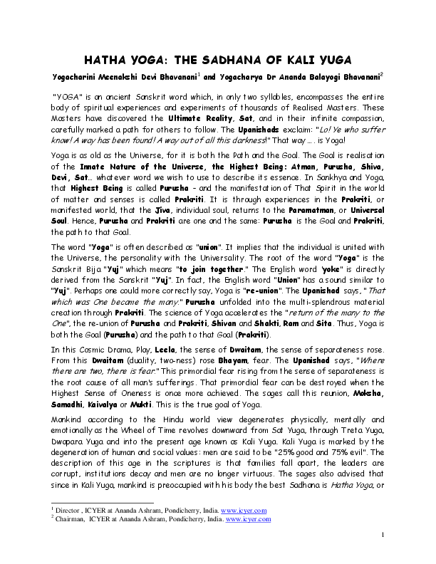 (PDF) HATHA YOGA: THE SADHANA OF KALI YUGA