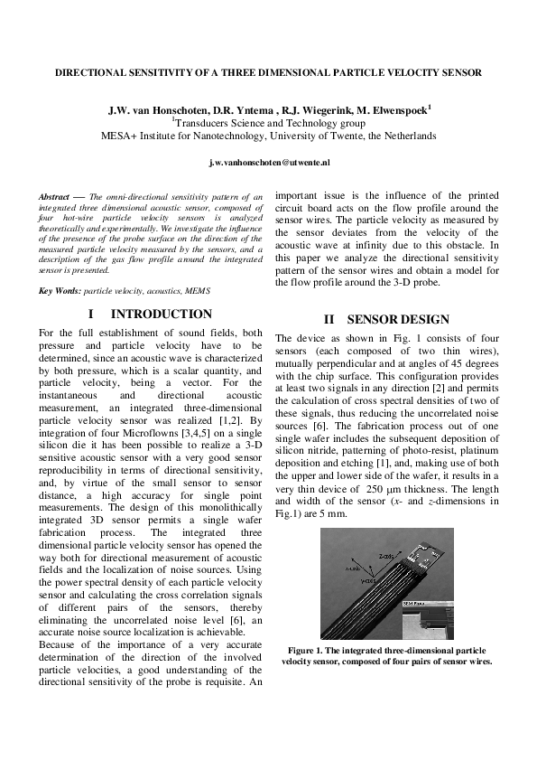 (PDF) Directional sensitivity of a three dimensional particle velocity ...