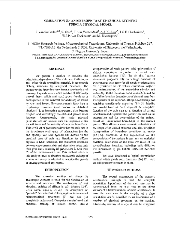 Pdf Simulation Of Anisotropic Wet Chemical Etching Using A Physical Model