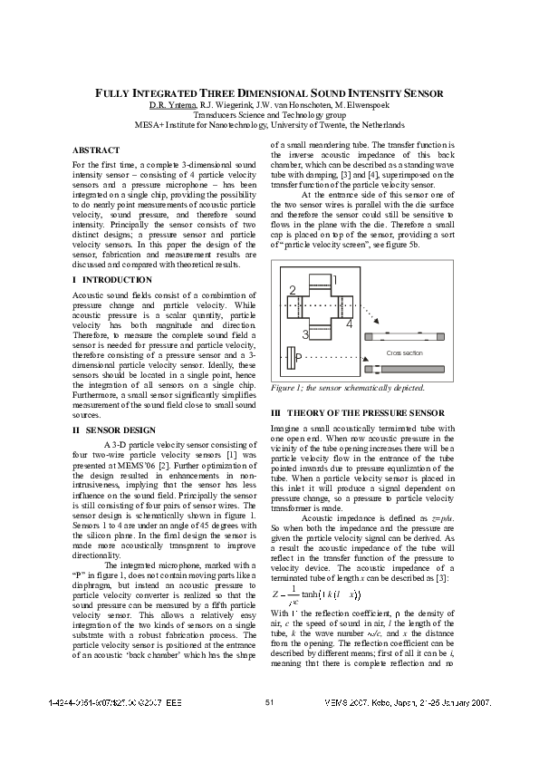 (PDF) Fully integrated three dimensional sound intensity sensor