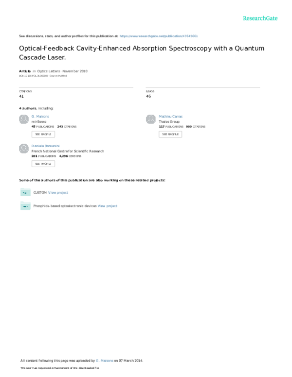 (PDF) Optical-feedback cavity-enhanced absorption spectroscopy with a ...